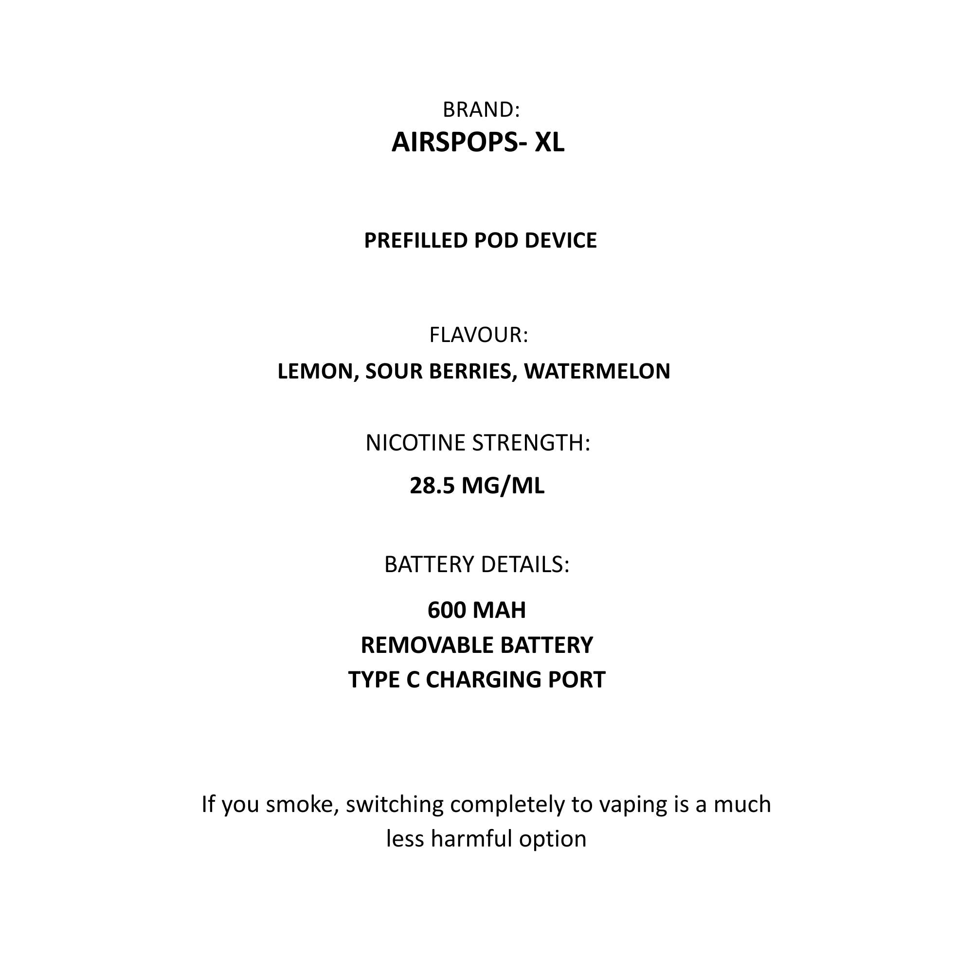 Shop Airpops XL - Starter Kit- Closed pod vape- Zesty Lemon 50mg/ml ...